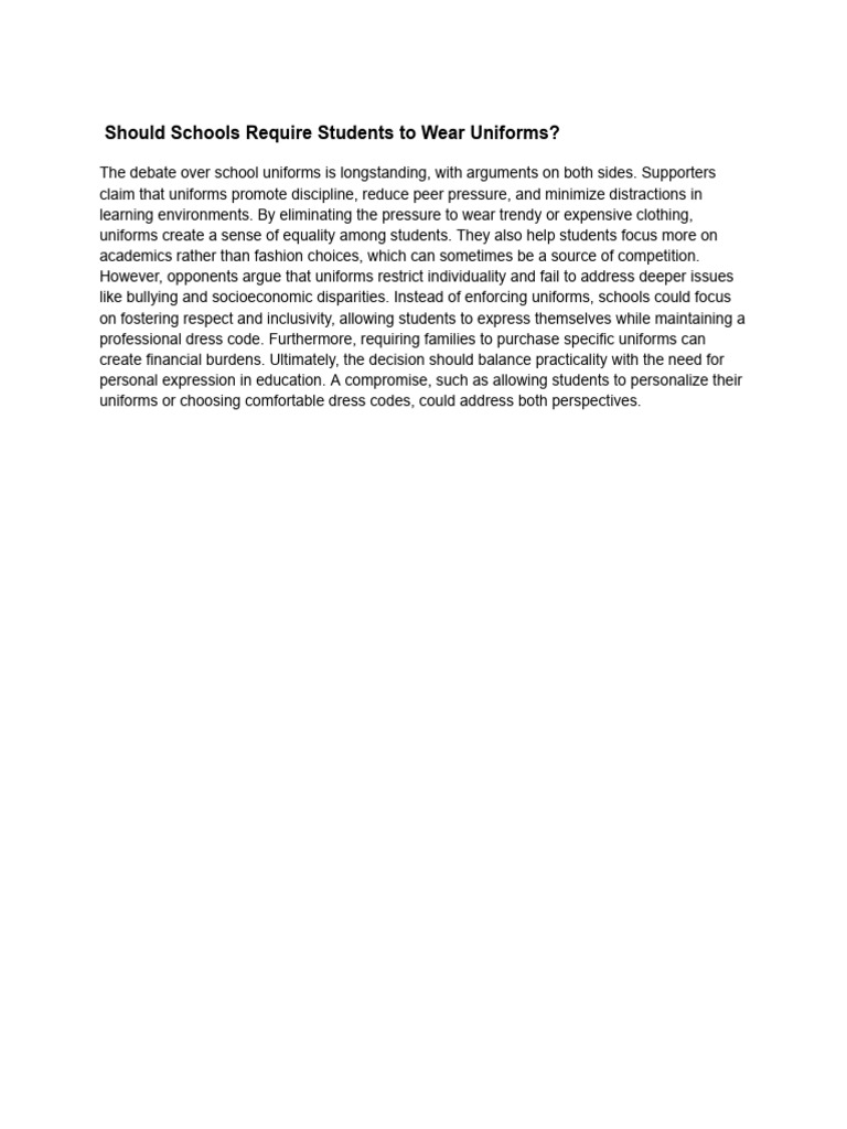 Should Schools Require Students To Wear Uniforms | PDF