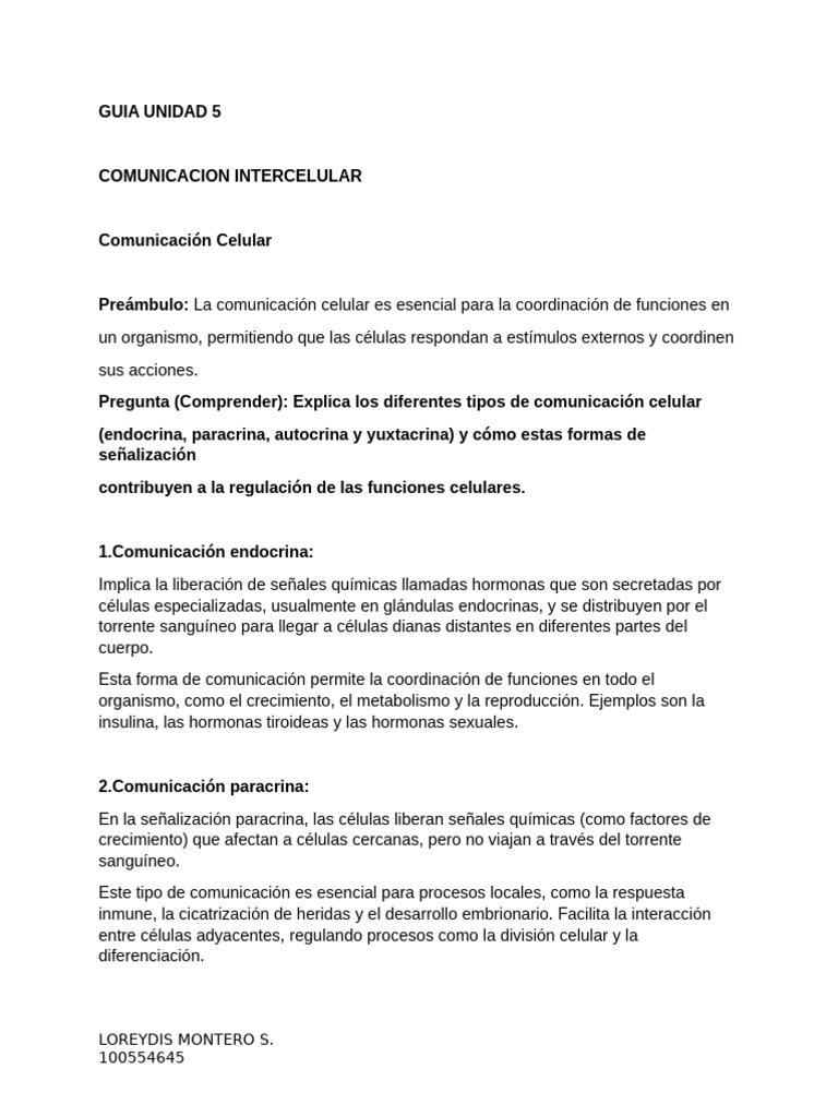 GUIA UNIDAD 5 COMUNICACION INTERCELULAR | PDF | Transducción de señales | Receptor (Bioquímica)