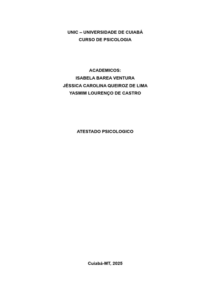 Atestado Psicológico da UNIC 2025 | PDF