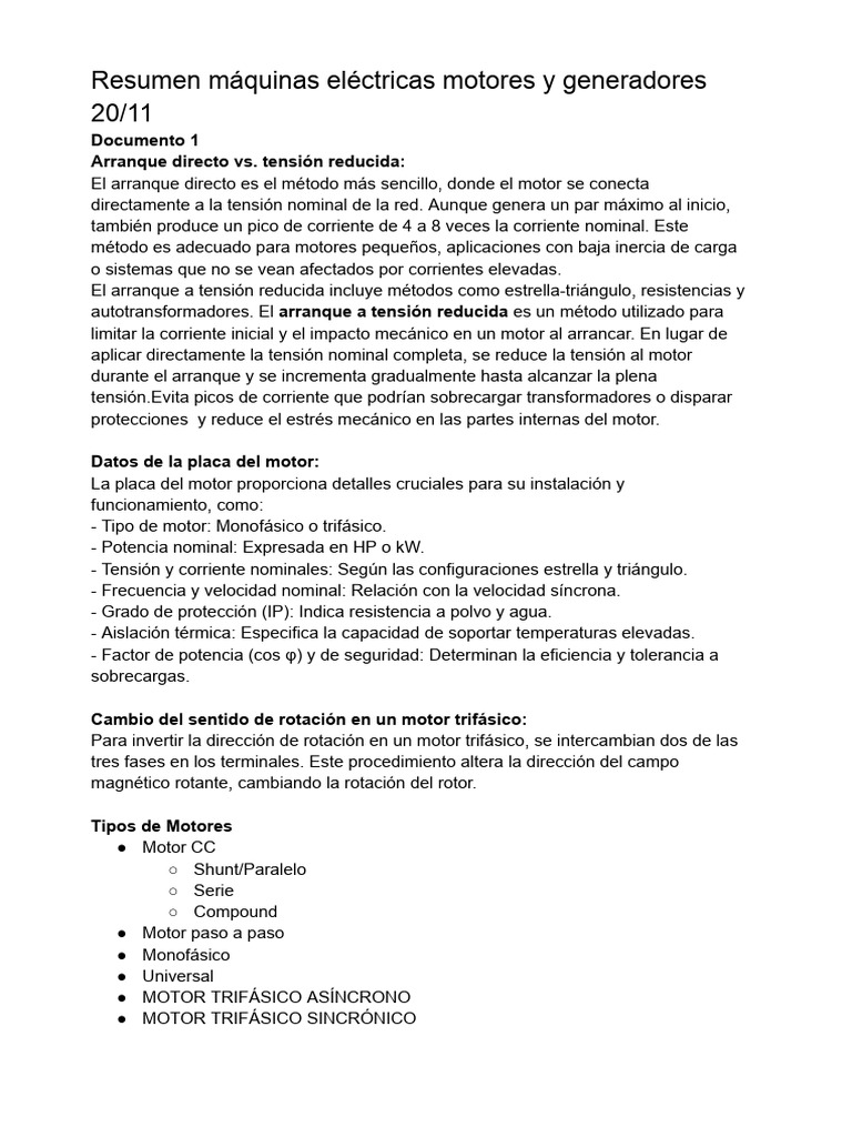 resumen máquinas eléctricas 20_11 | PDF | Motor eléctrico | Generador eléctrico