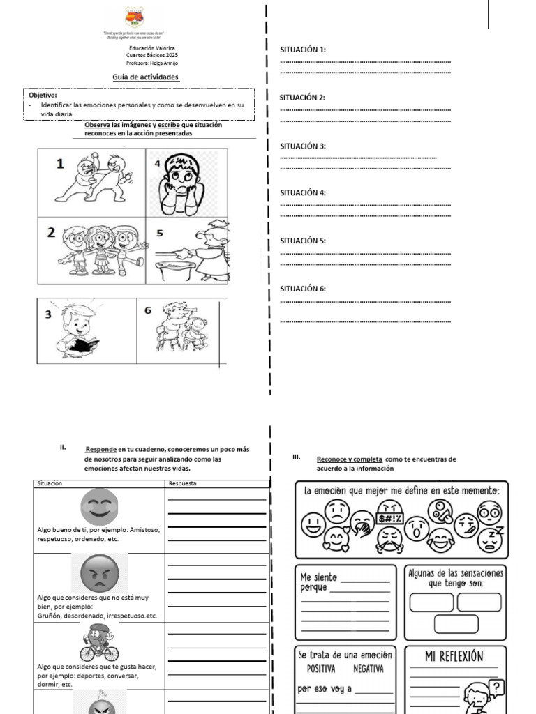 Guía Emociones Cuartos Basicos | PDF | Sicología