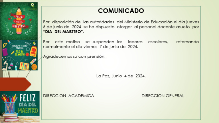 Comunicado Dia Del Maestro | PDF