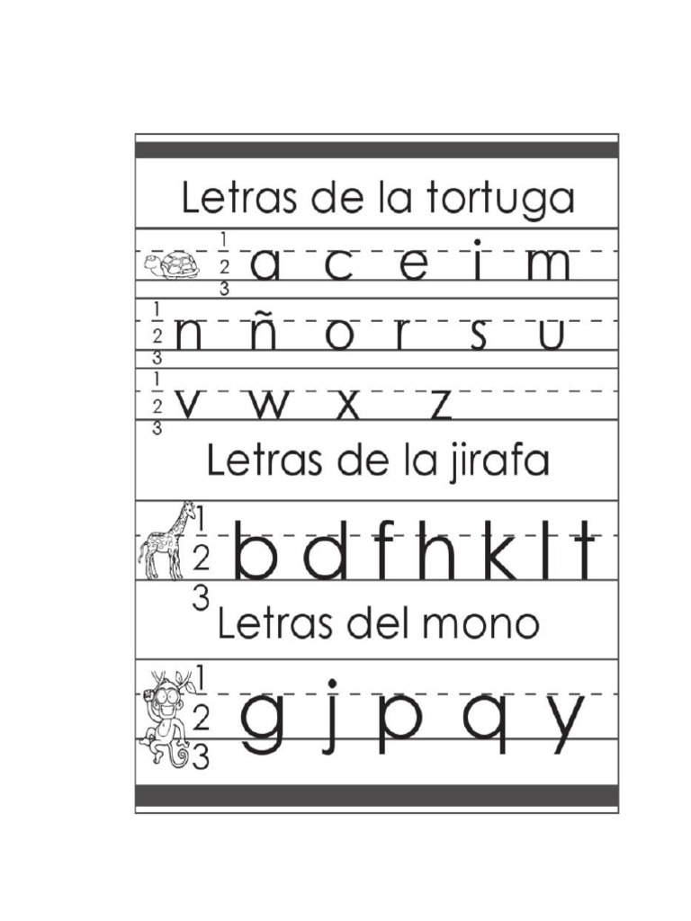 Letras Mono, Jirafa y Tortuga | PDF