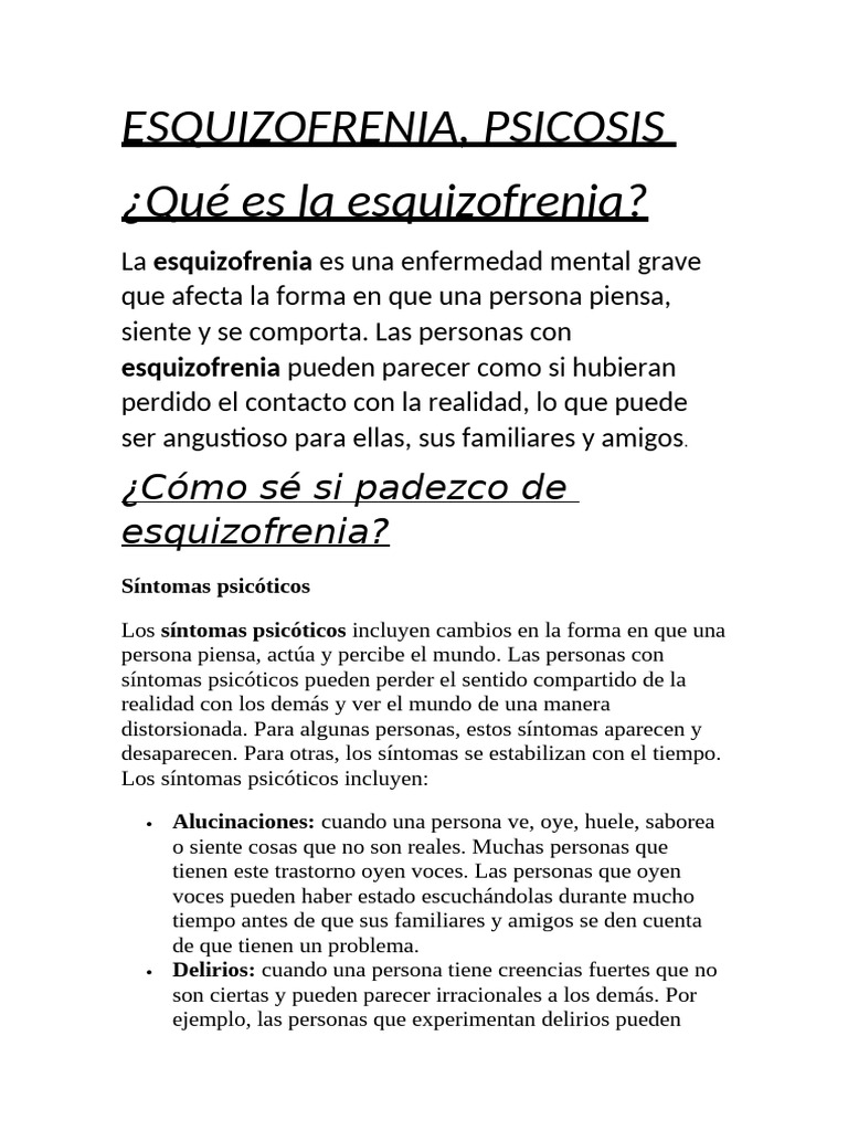 ESQUIZOFRENIA | PDF | Esquizofrenia | Psicosis