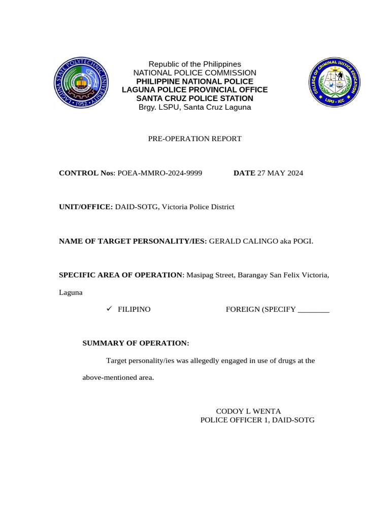 Pre Ops Report | PDF