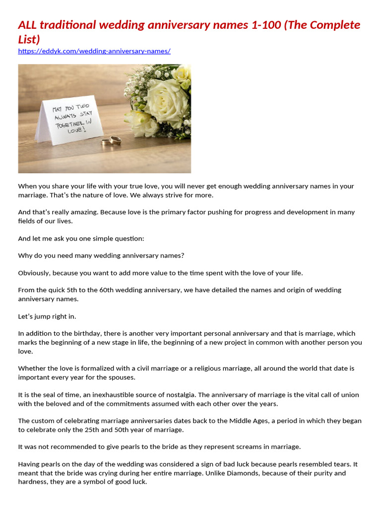 What Are The Wedding Anniversary Names | PDF