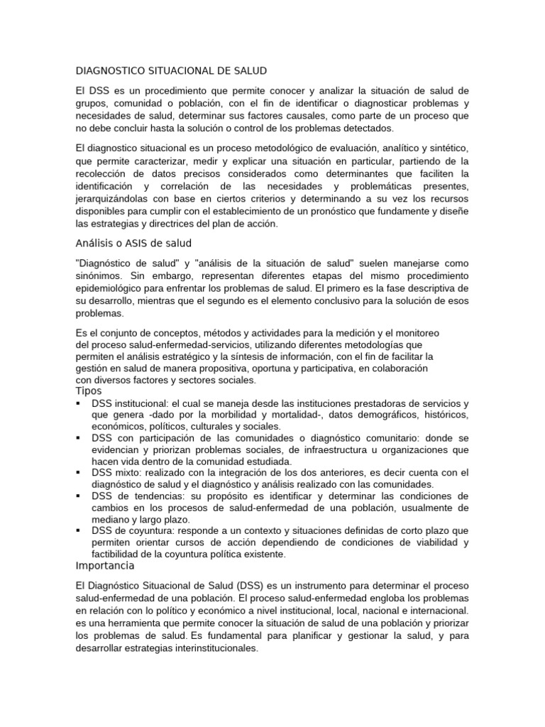 Diagnóstico Situacional de Salud: Guía Completa | PDF | Epidemiología ...
