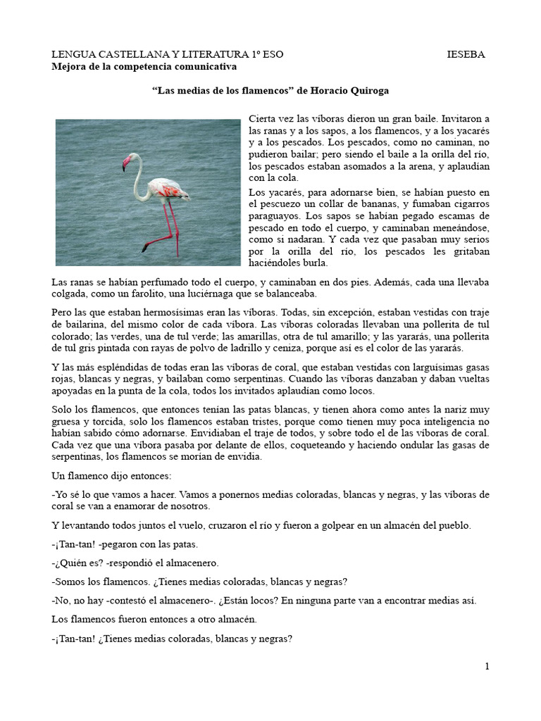 Las Medias de Los Flamencos. Actividades | PDF | Cuentos | Palabra