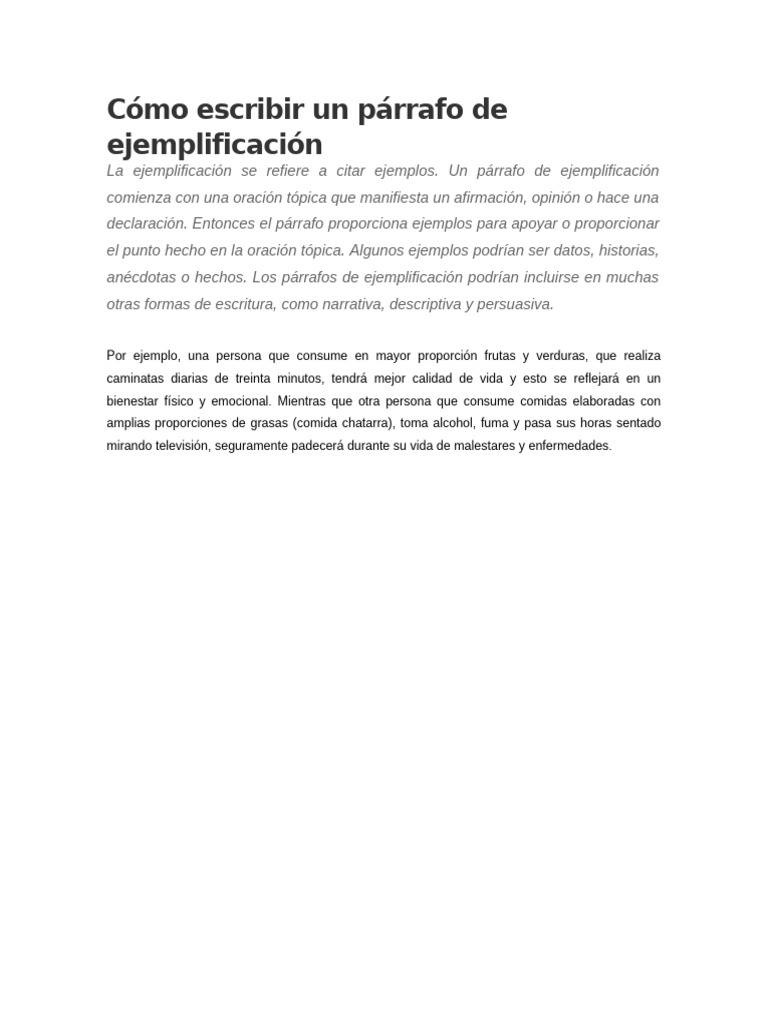 Cómo Escribir Un Párrafo de Ejemplificación | PDF