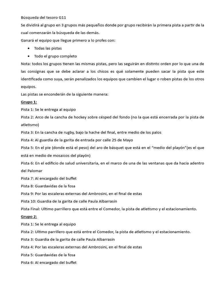 Búsqueda del Tesoro G11: Pistas y Reglas | PDF
