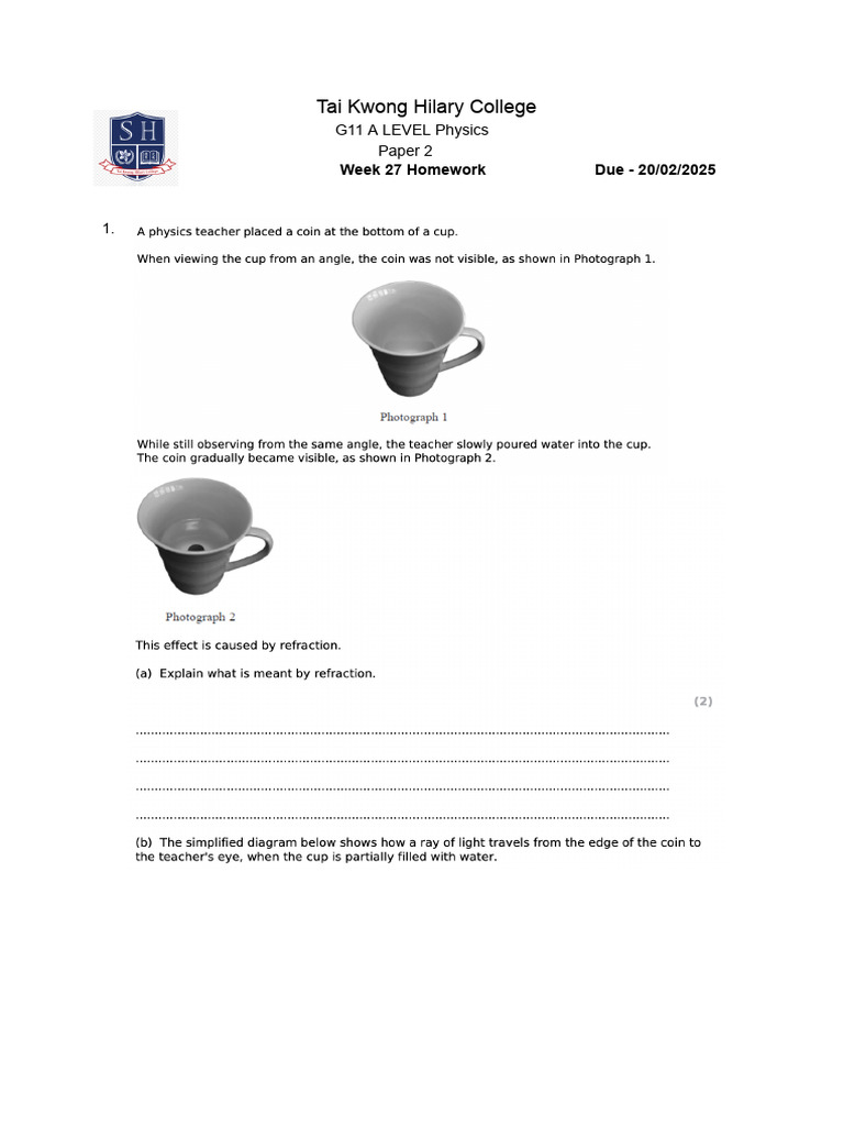 HW wk27 - G11 ALEVEL Physics | PDF