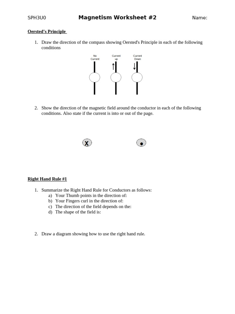 Magnetism Worksheet: Oersted & Induction | PDF | Magnetic Field ...