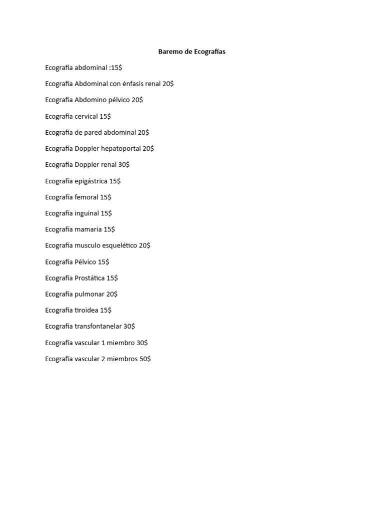 Baremo de Ecografías | PDF
