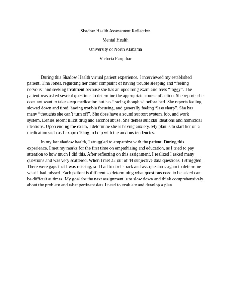 Mental Health Self Reflection | PDF