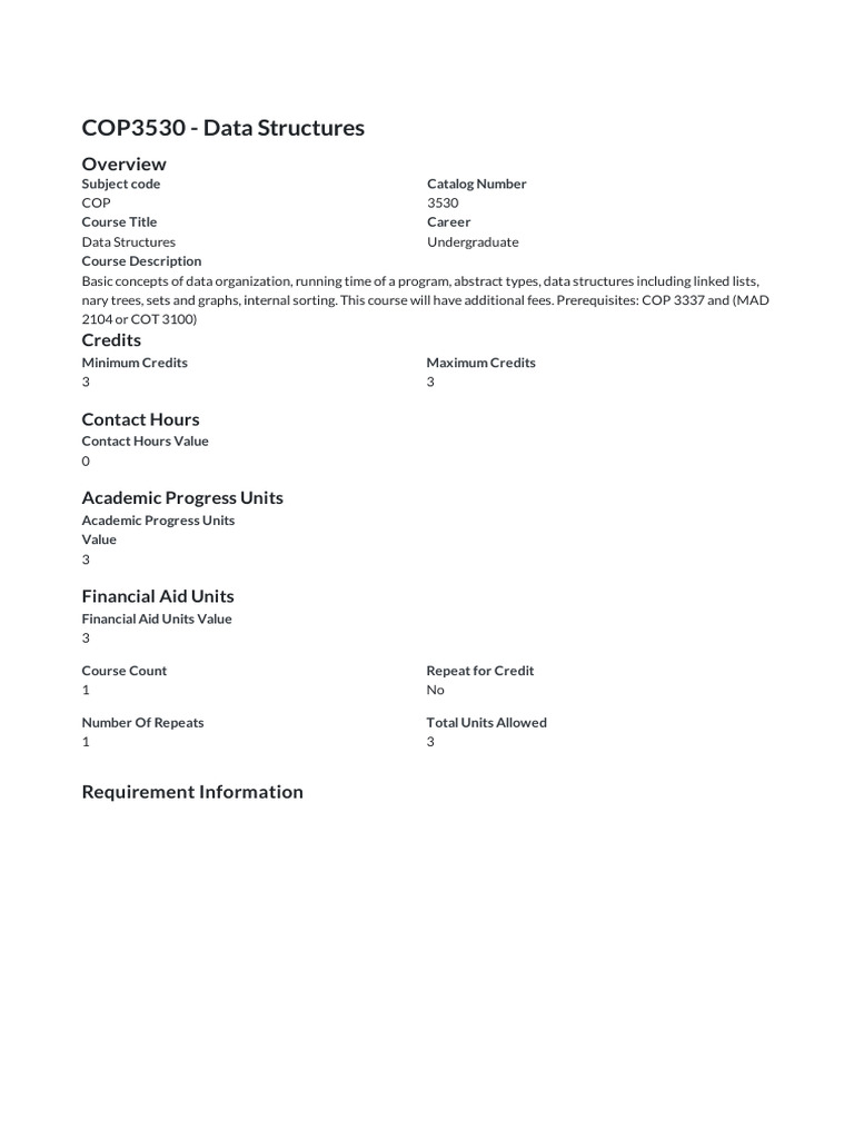 Data Structures Course Overview COP3530 | PDF