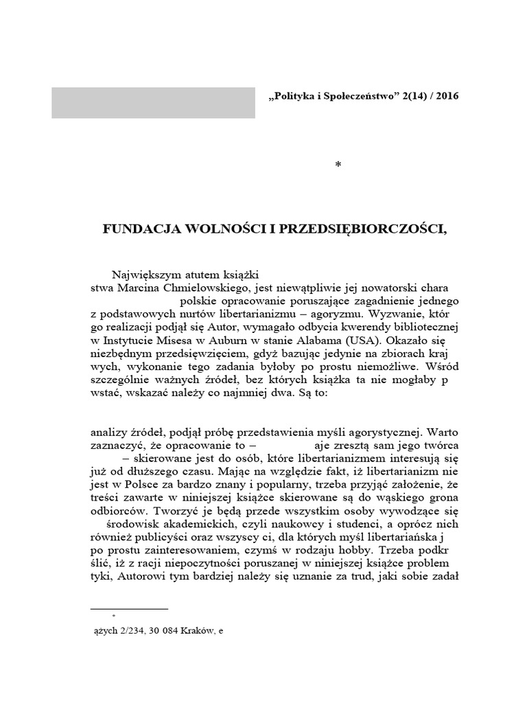 Marcin Chmielowski Agoryzm Teoria I | PDF