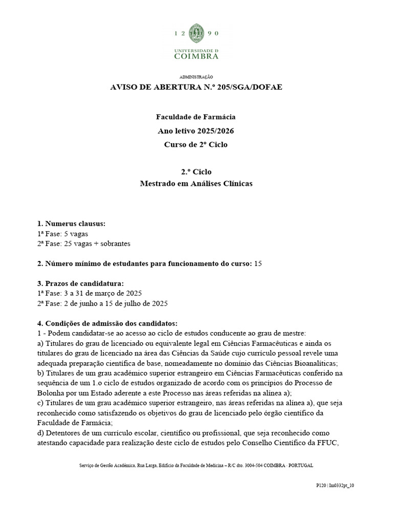 AvisoAbertura 2025 2026 MAC 2C PT | PDF | Diploma acadêmico | Farmácia