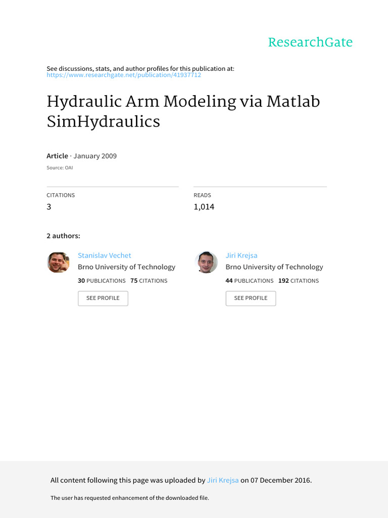 Hydraulic Arm Simulation in Matlab | PDF | Actuator | Simulation