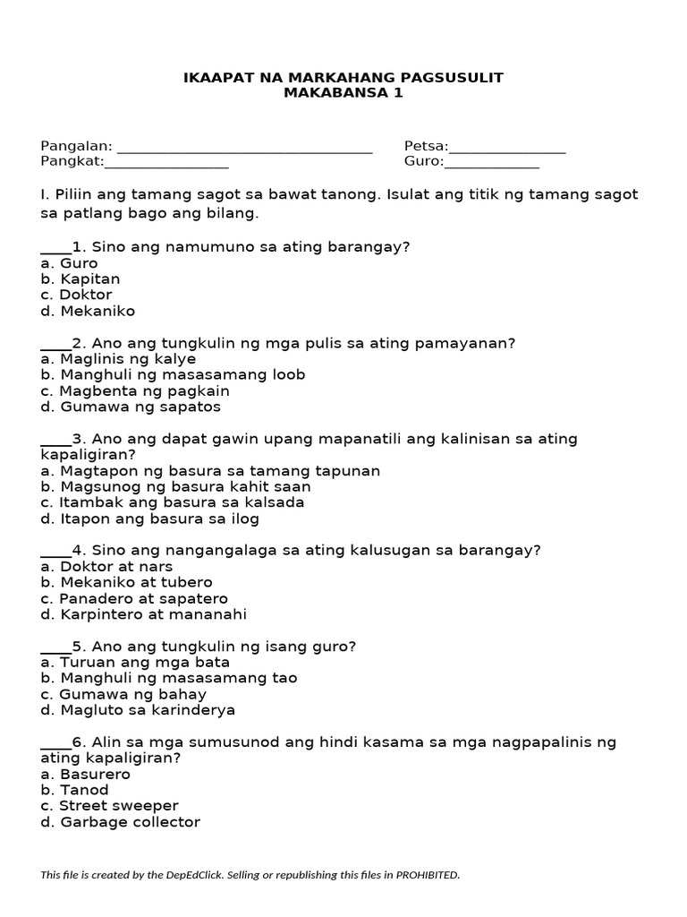 PT Makabansa 1 q4 | PDF