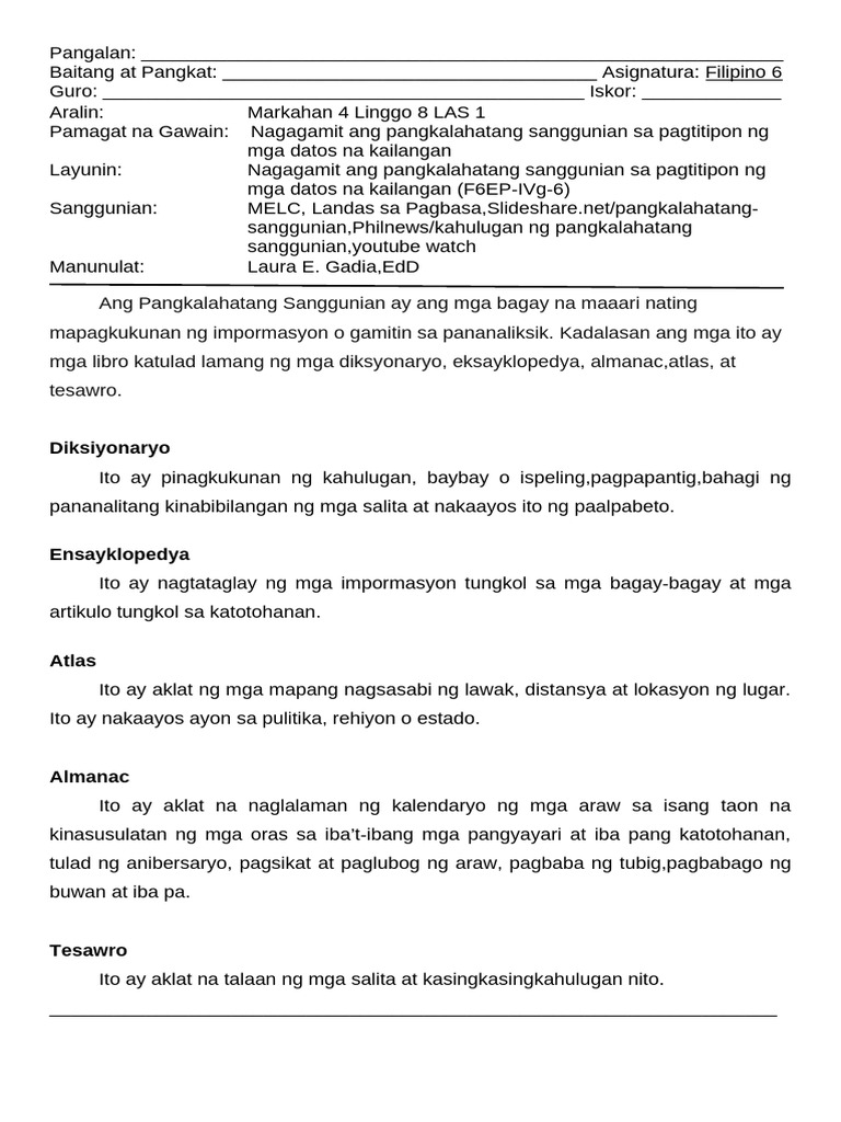 Filipino q4 Week 8 Las 1 | PDF