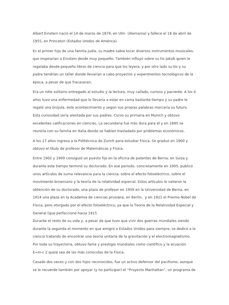 Vida y legado de Albert Einstein | PDF | Albert Einstein | Física