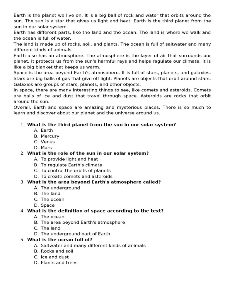 The Earth and Space For First Grade | PDF | Earth | Planets