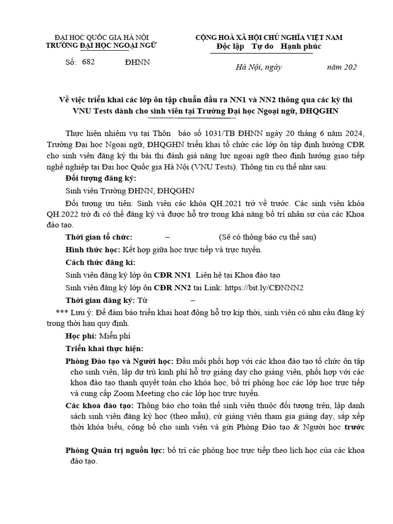 682 - Thông Báo T CH C Các L P Ôn CĐR Dành Cho Sinh Viên | PDF