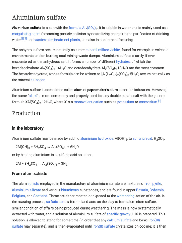 Aluminium Sulfate - Wikipedia | PDF | Chemical Elements | Chemistry