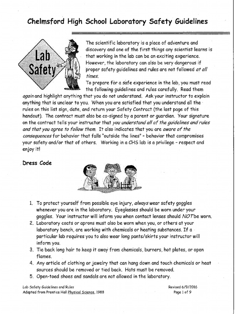 CHS Lab Safety Guidelines PLUS Safety Contract (For Frosh) | PDF