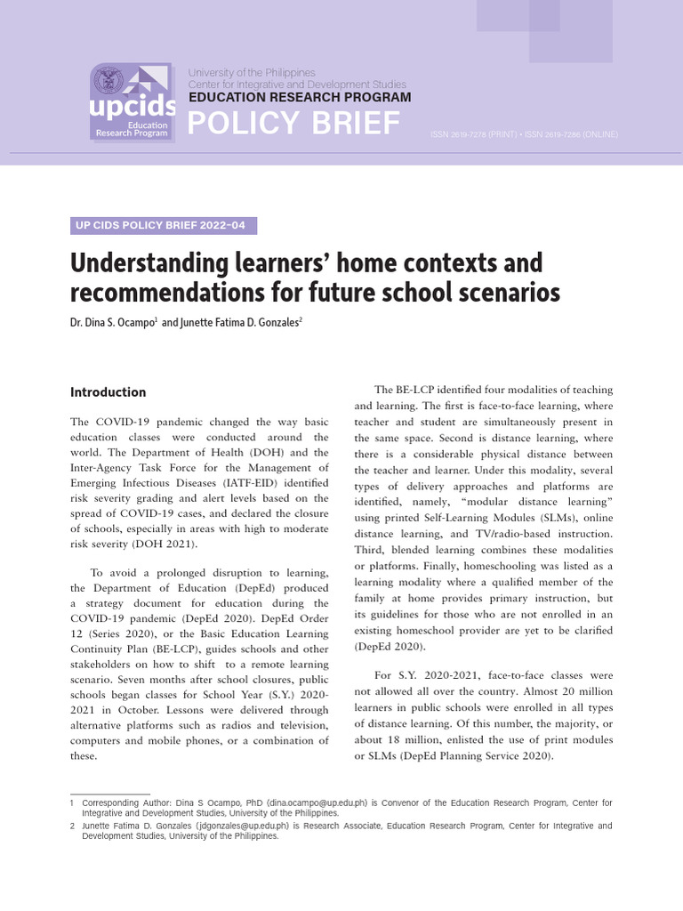 Understanding Learners Home Contexts and Recommendations For Future School Scenarios | PDF ...