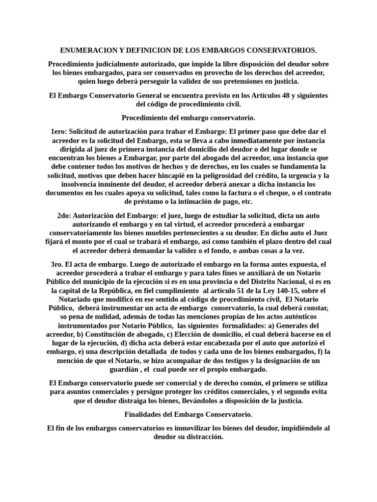 Embargo Conservatorio | PDF | Pagos | Procedimiento Civil