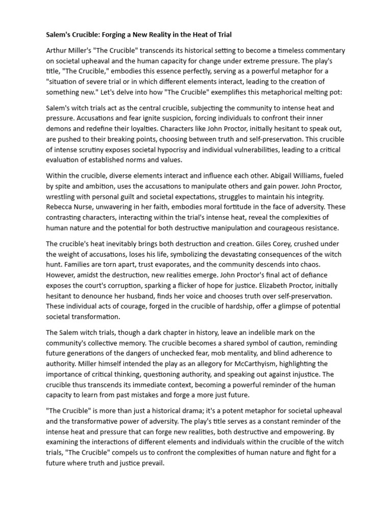 Arthur Miller's The Crucible New | PDF