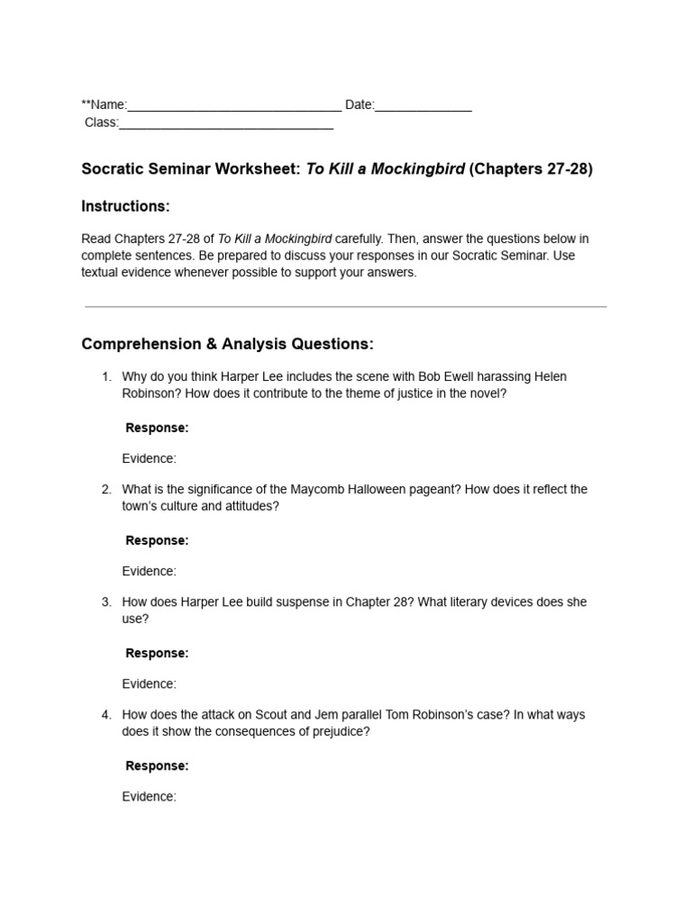 Socratic Seminar: Chapters 27-28 Analysis | PDF | To Kill A Mockingbird