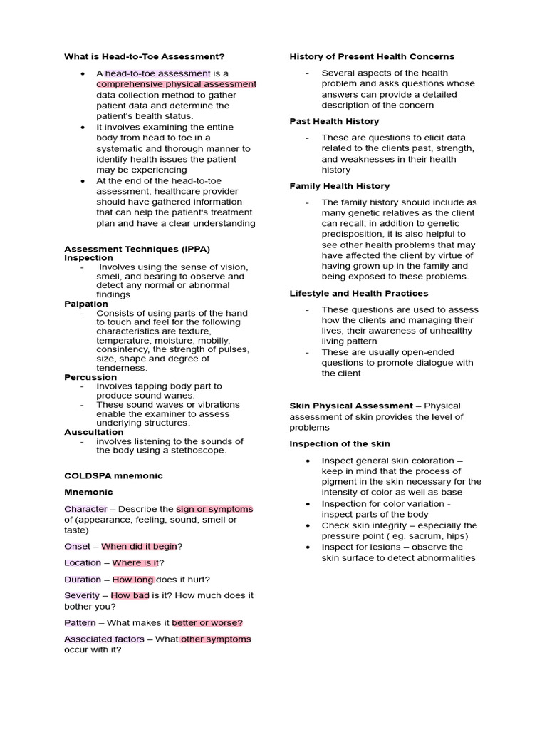 Comprehensive Head-to-Toe Assessment Guide | PDF | Sound | Nail (Anatomy)