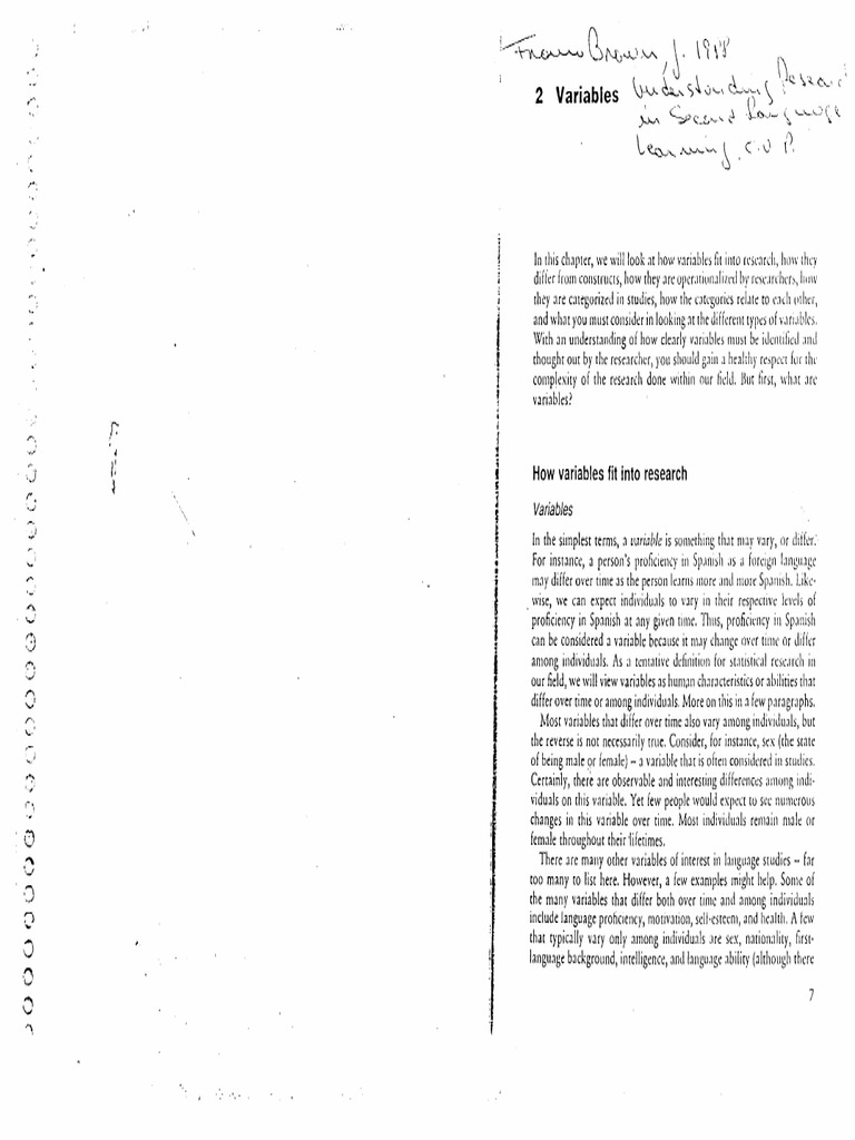 Chapter - 2 Variables Brown | PDF | Cognition
