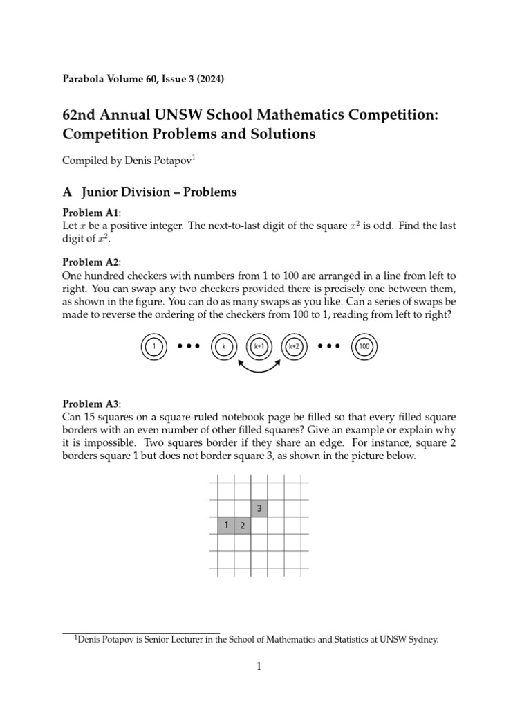 2024 UNSW Math Competition Problems and Answers | PDF | Mathematics