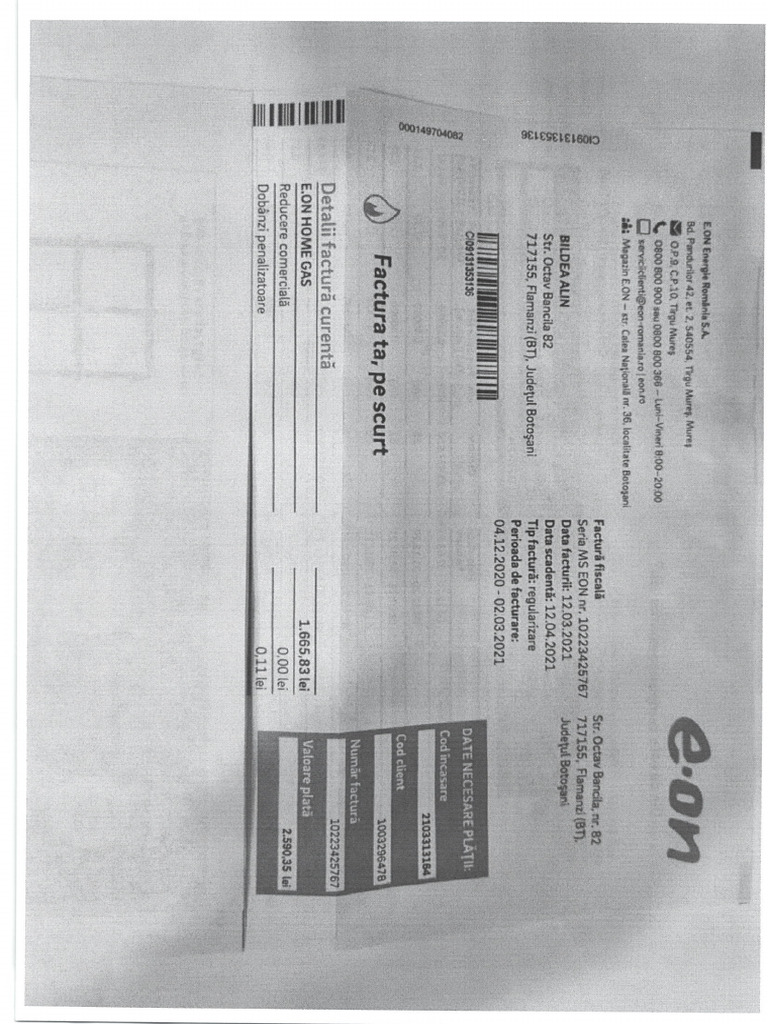 Proof of Address - Utility Bill - Alin Bildea | PDF