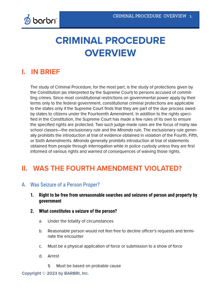 5.5a. Crim Procedure Summary | PDF | Miranda Warning | Fifth Amendment ...