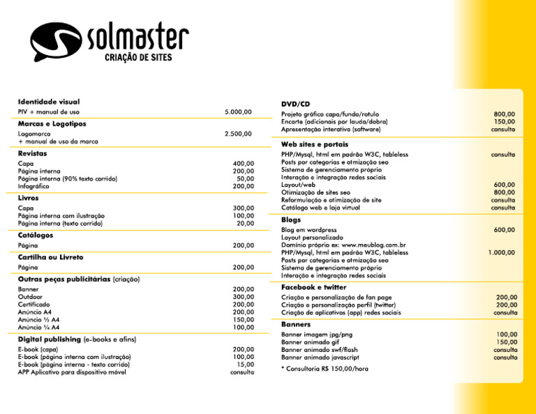 Solmaster - Tabela Referencial de Valores (Web) | PDF