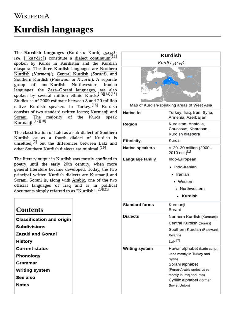 enwiki-Kurdish_languages-20200724 | PDF | Kurdistan | Linguistics