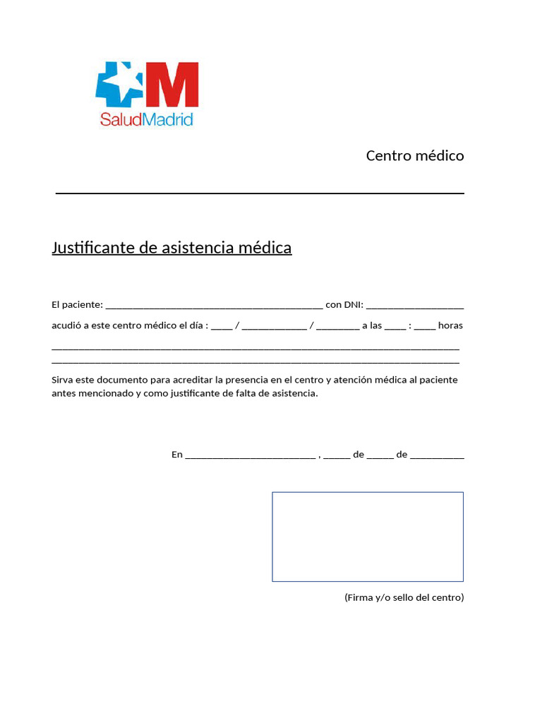 Justificante Medico Plantilla Madrid | PDF