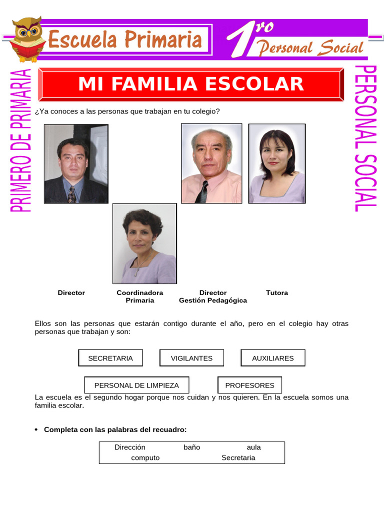 Mi Familia Escolar para Primero de Primaria | PDF | Aprendizaje