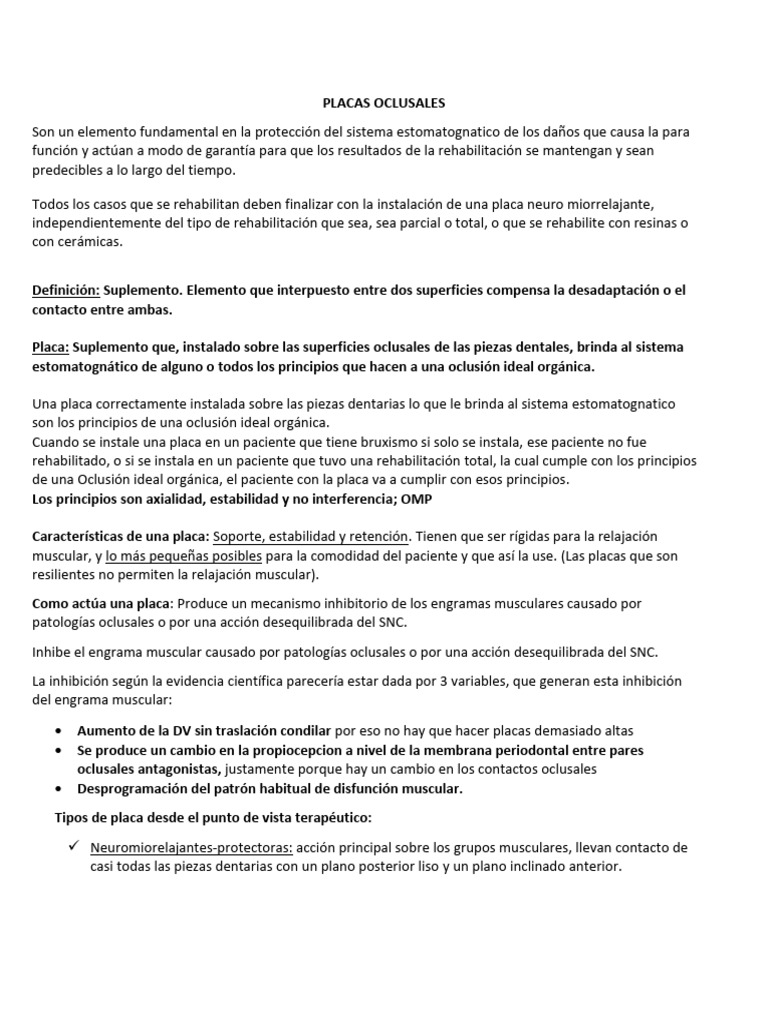 Placas Oclusales: Función y Tipos | PDF | Odontología | Anatomia dental