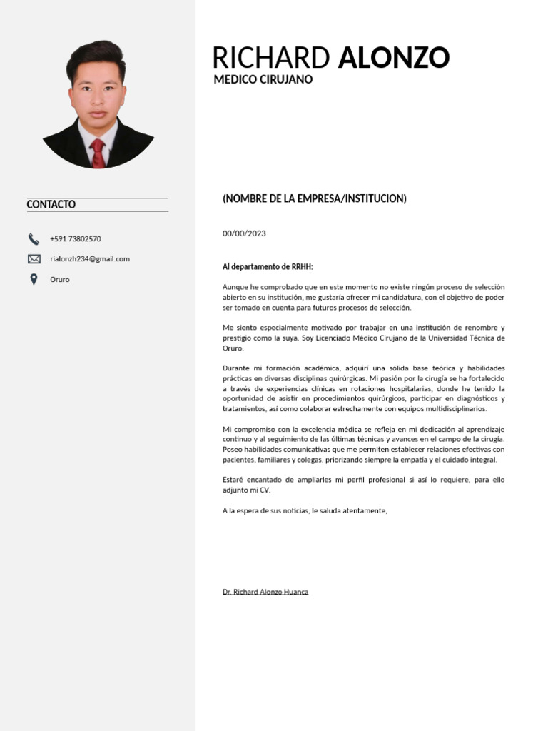 Auto candidatura Dr. Richard Alonzo | PDF | Medicina | Cirugía