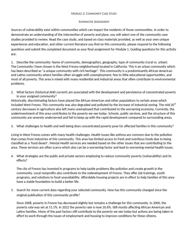 Module 1 - Community Case Study - 2024 | PDF | Poverty | Poverty ...