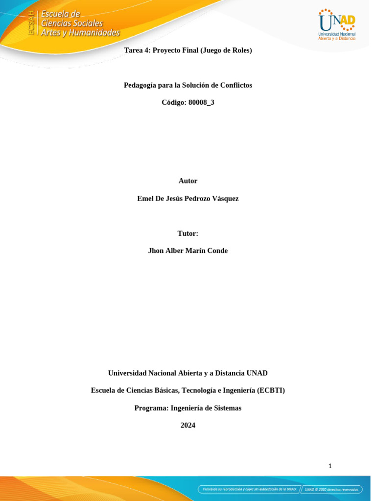 Tarea 4 - Proyecto Final (Juego de Roles) | PDF | Aprendizaje | Conflicto (proceso)