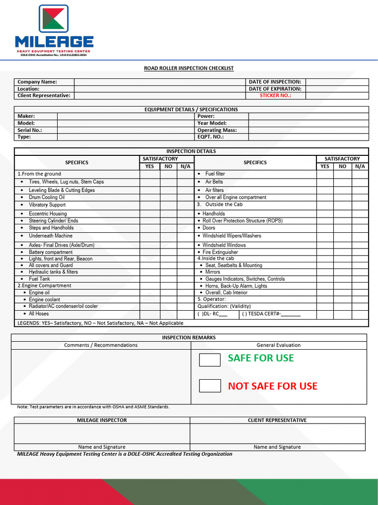 Road Roller Checklist 1 1 | PDF | Truck | Motor Vehicle