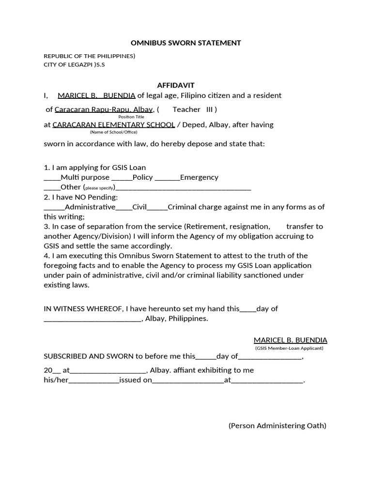 GSIS Loan Application Affidavit | PDF