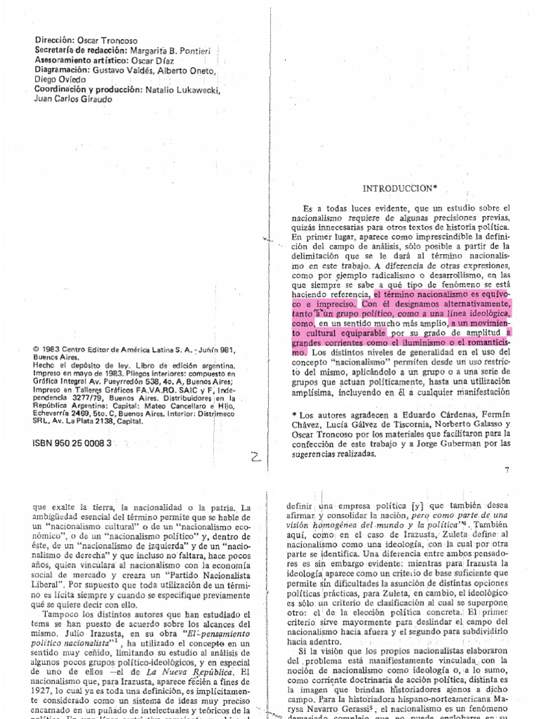 Barbero, María Inés y Devoto, Fernando. Los Nacionalistas (1910-1932) (1983) | PDF ...