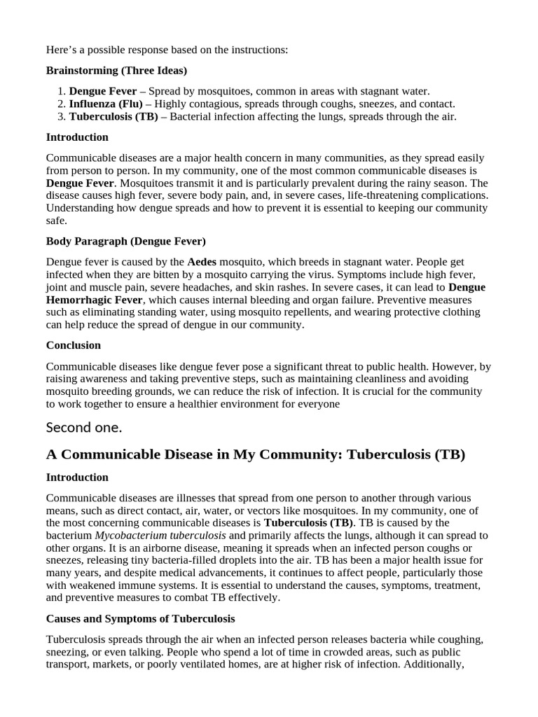 Academic Writing Assignment 1 | PDF | Influenza | Tuberculosis